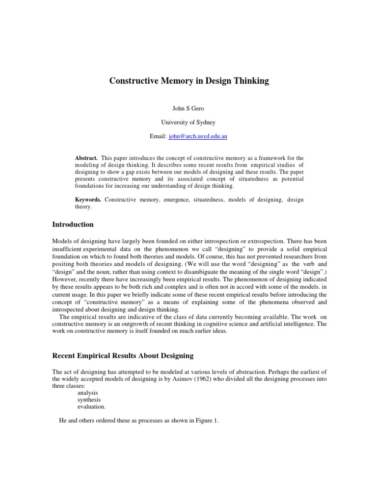 Constructive Memory in Design Thinking: John@arch - Usyd.edu - Au | PDF ...