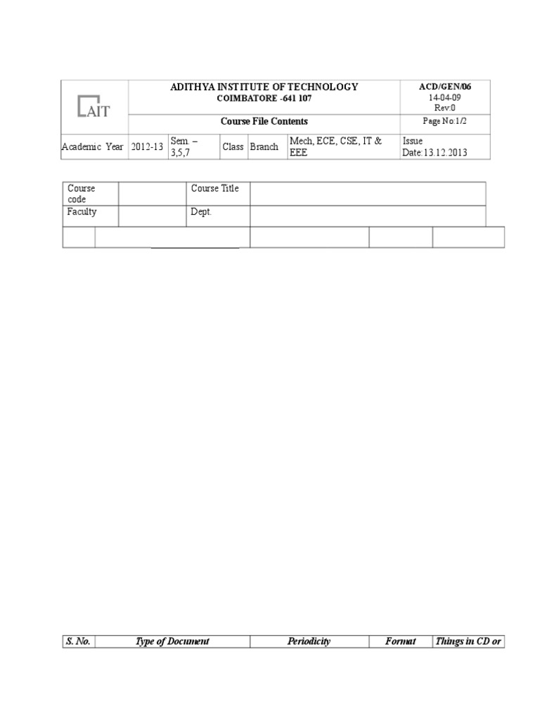 Course File Content | PDF | Education Theory | Test (Assessment)