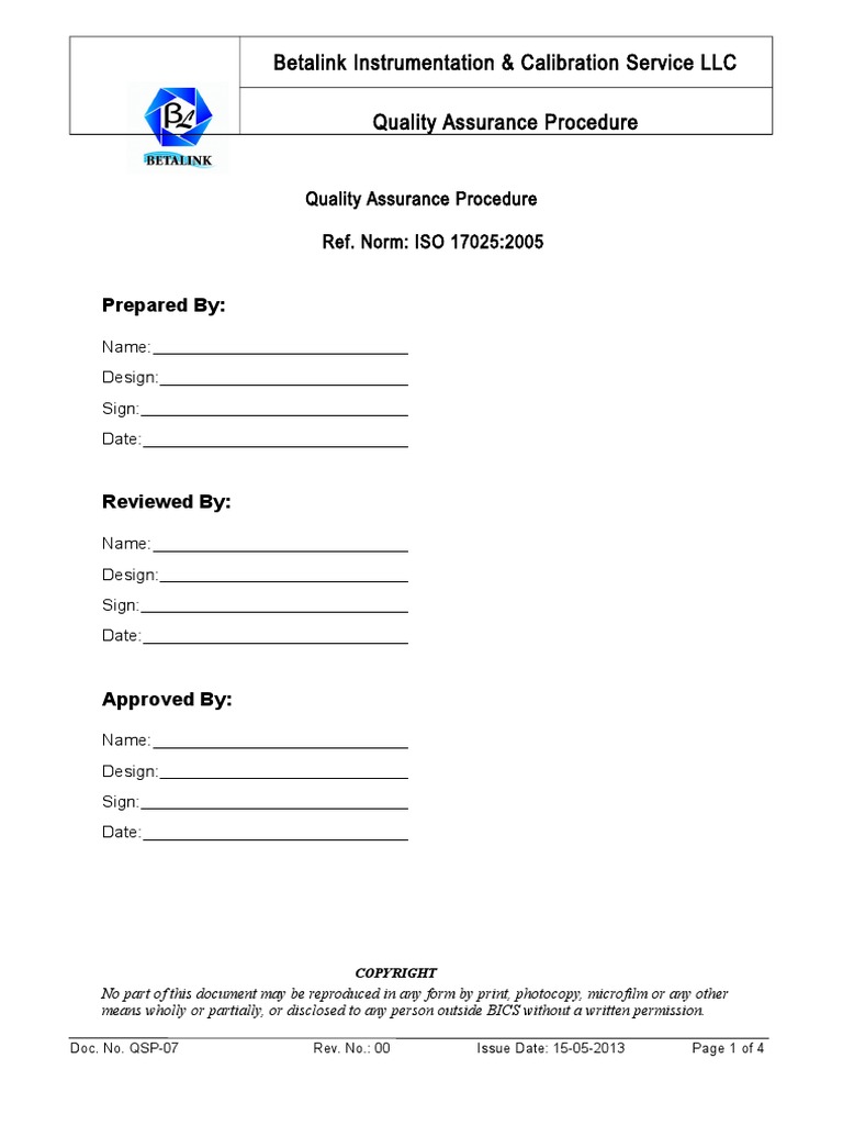 QSP - 07 Quality Assurance Procedure | PDF | Quality Assurance ...