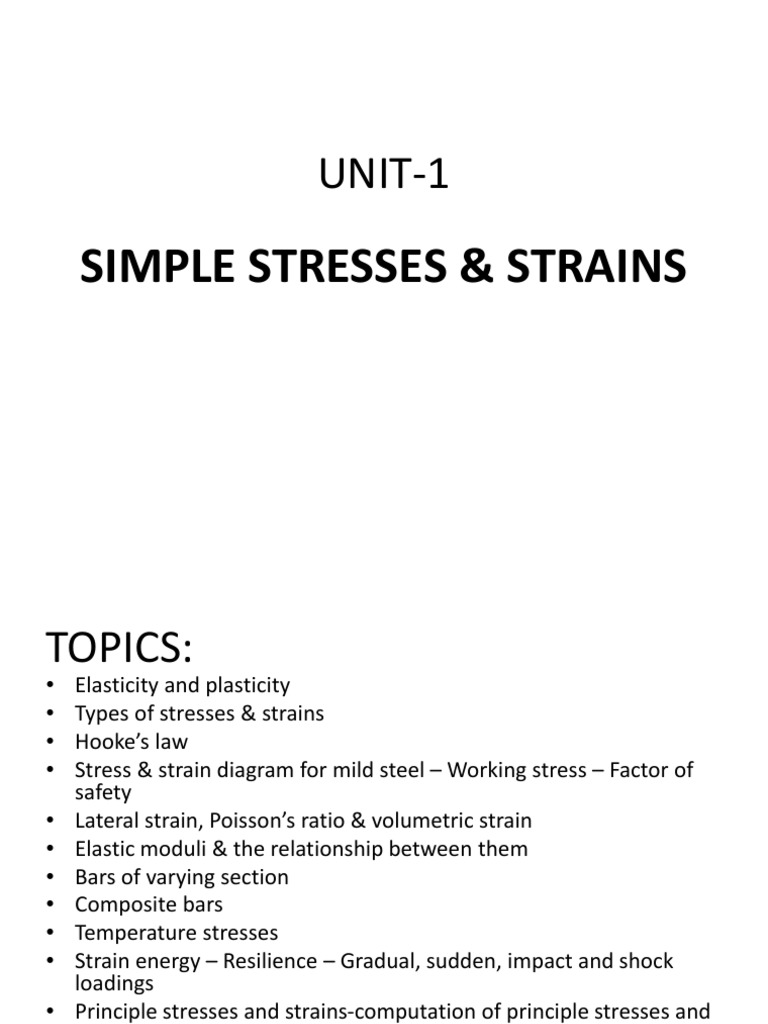 Unit-1 Simple Stresses and Strains | PDF | Young's Modulus | Stress ...
