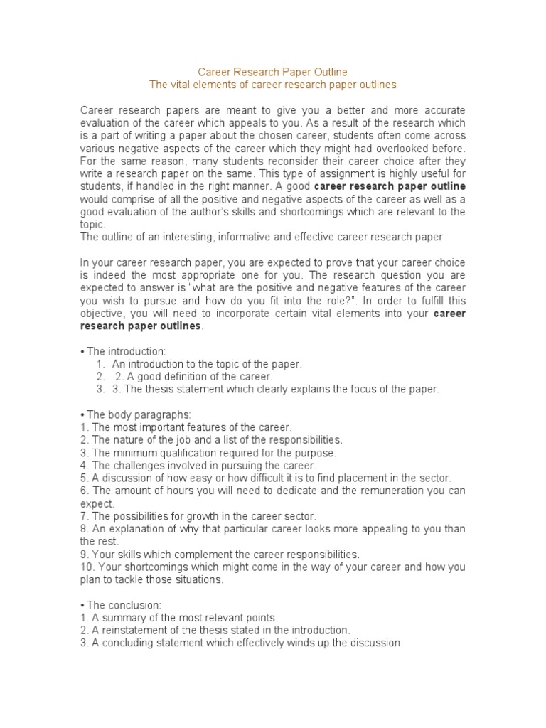 Career Research Paper Outline | PDF | Citation | Cognitive Science