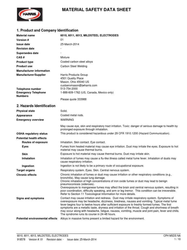 Material Safety Data Sheet: 1. Product and Company Identification | PDF ...