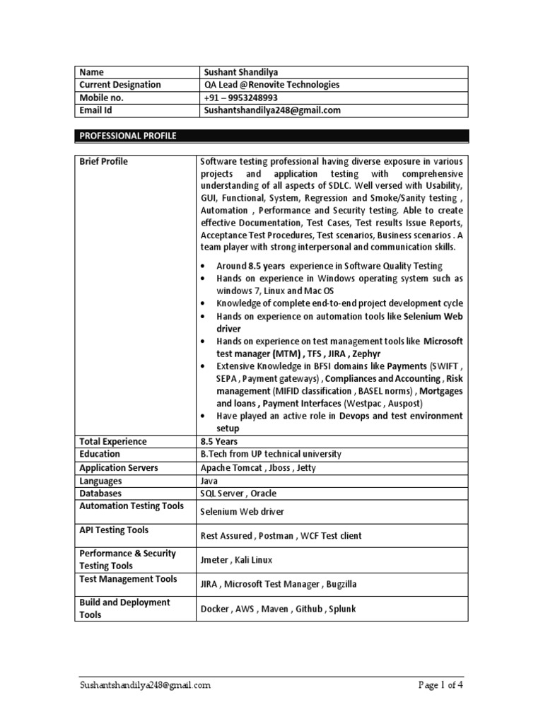 Resume - Sushant Shandilya - 2019 | PDF | Software Testing | Selenium ...