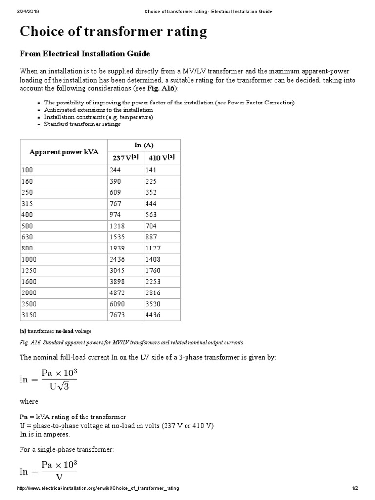 Choice of Transformer Rating - Electrical Installation Guide PDF | PDF ...