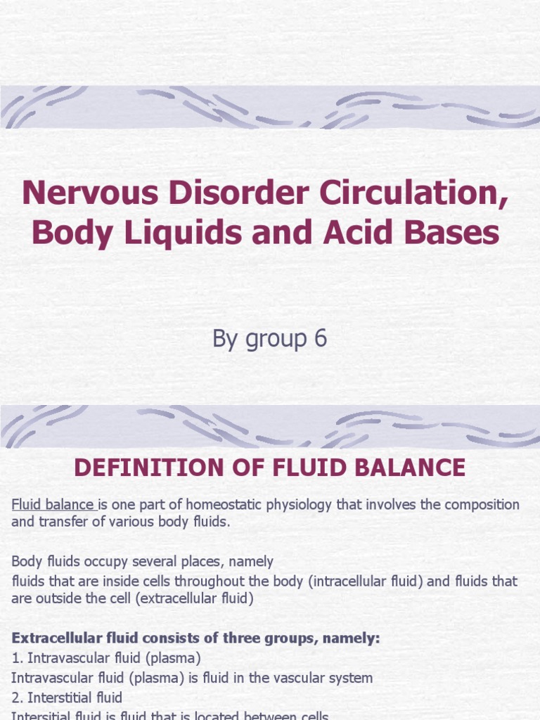 Nervous Disorder Circulation, Body Liquids and Acid Bases | PDF | Edema ...