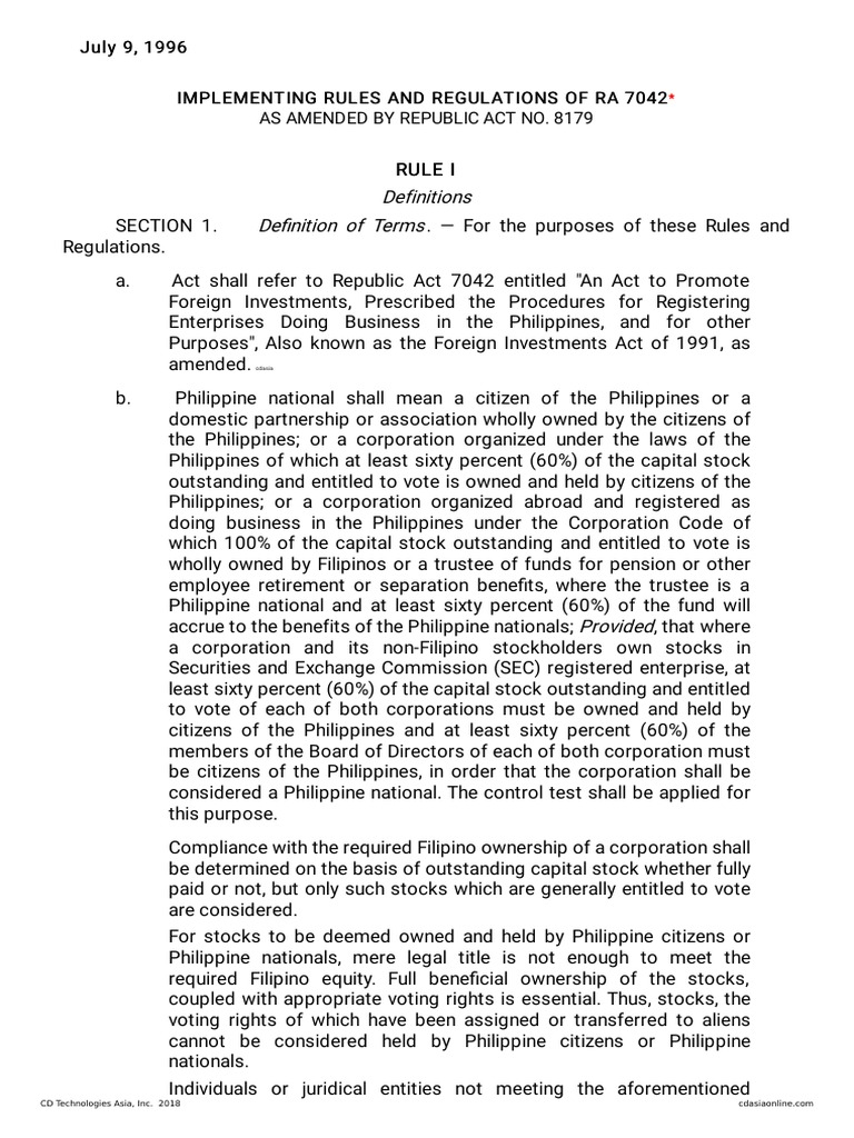 79943-1996-Implementing Rules and Regulations of RA 7042 | PDF | Joint ...