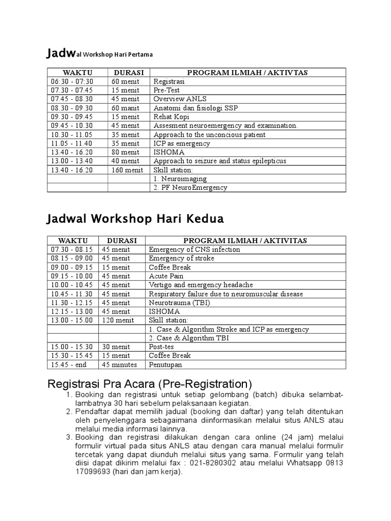 Jadwal Workshop ANLS | PDF