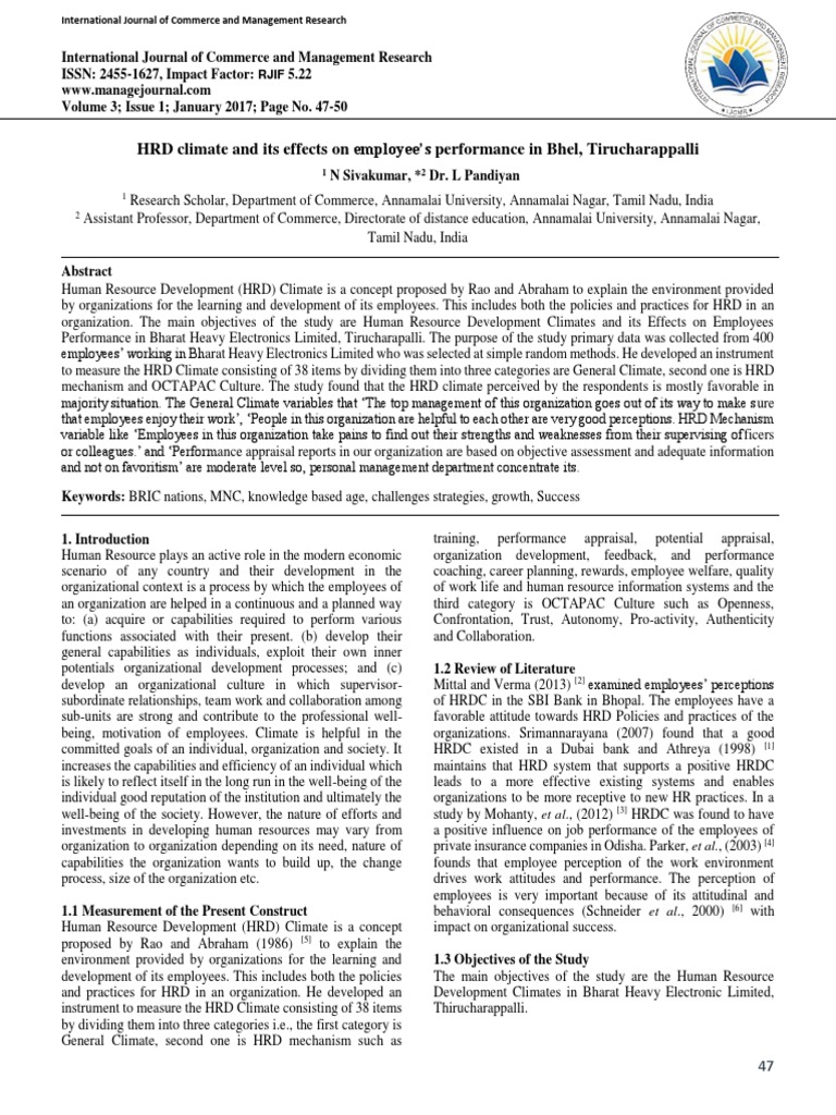 HRD Climate and Its Effects On Employee's Performance in Bhel ...