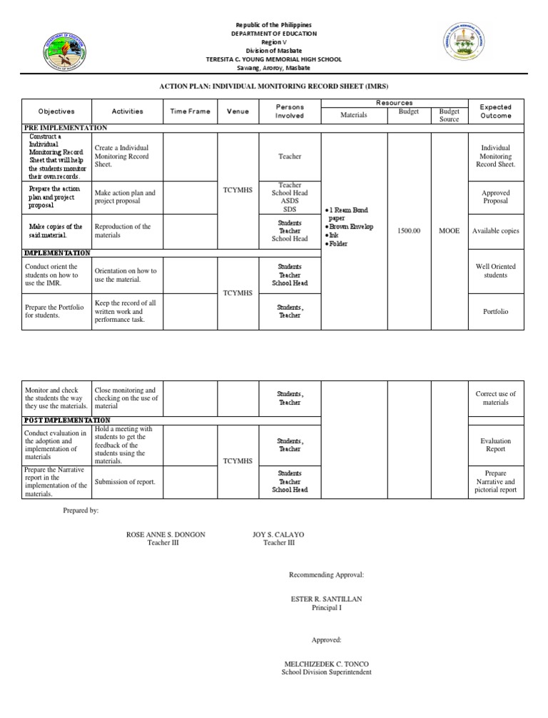 Action Plan IMR | PDF | Change | Learning