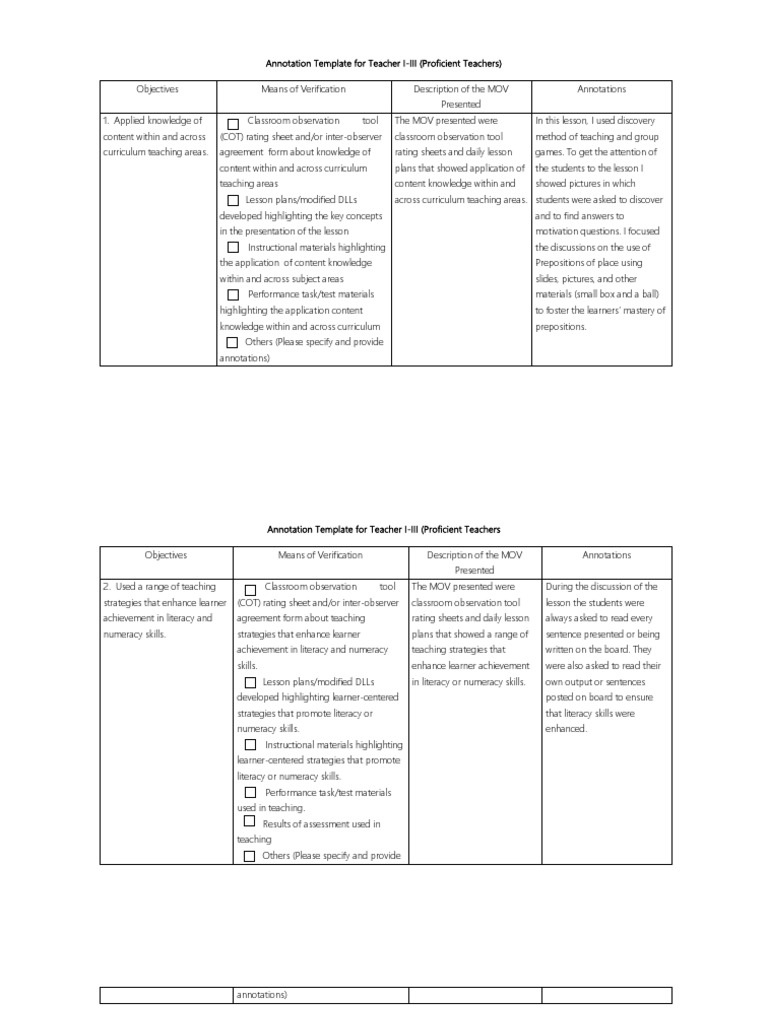 ANNOTATION Template For Teacher 2018 19 | PDF | Educational Assessment ...