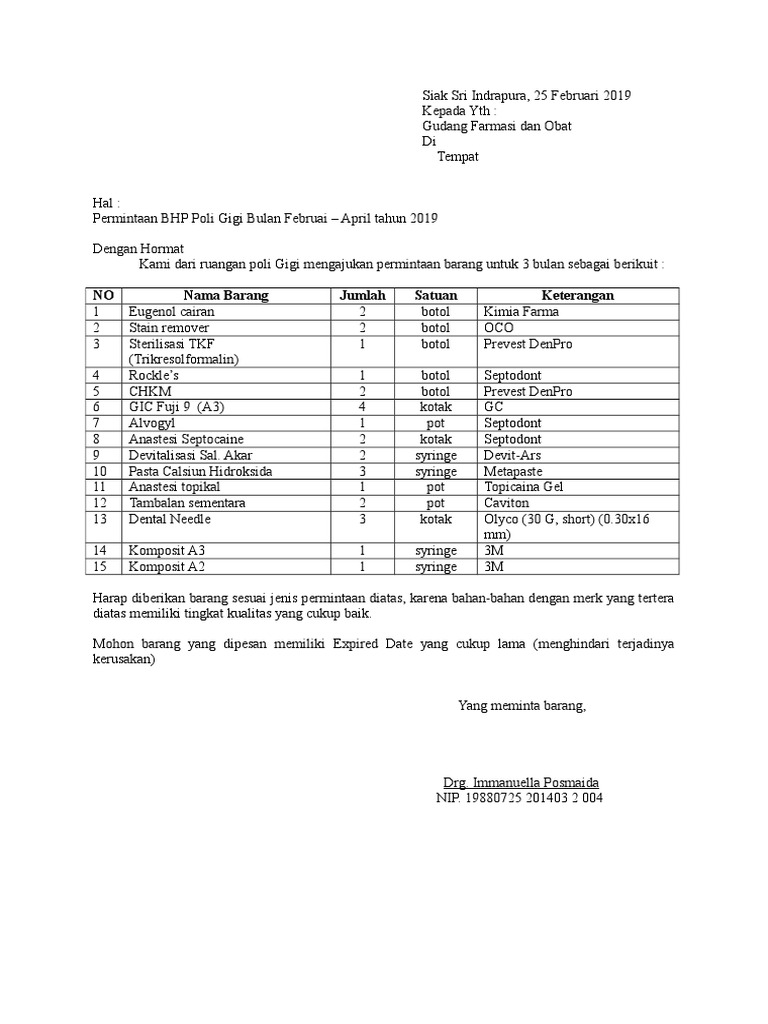 Permintaan BHP Poli Gigi | PDF