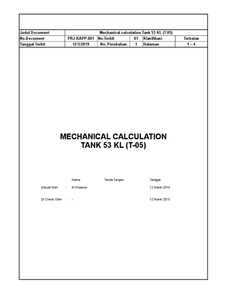 Mechanical Calculation TANK 53 KL (T-05) | PDF | Screw | Pipe (Fluid ...