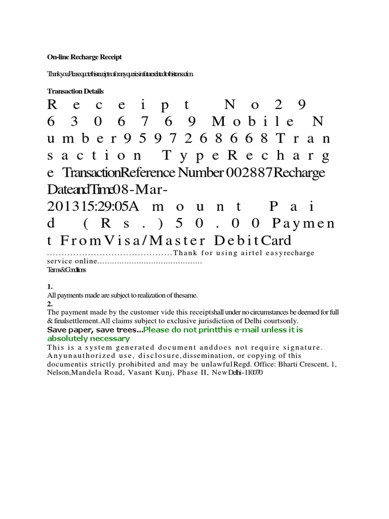 On-Line Recharge Receipt: Please Do Not Printthis E-Mail Unless It Is ...