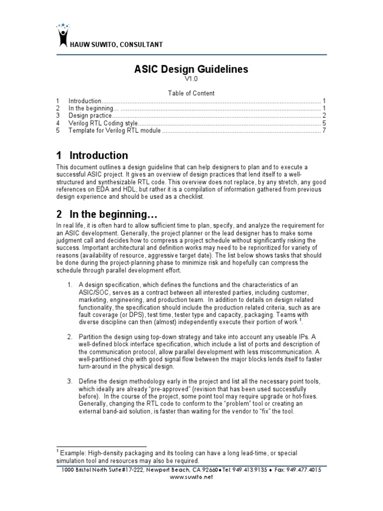 ASIC Design Guidelines: Hauw Suwito, Consultant | Download Free PDF | Hardware Description ...