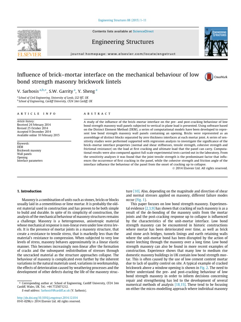 Engineering Structures: V. Sarhosis, S.W. Garrity, Y. Sheng | PDF ...