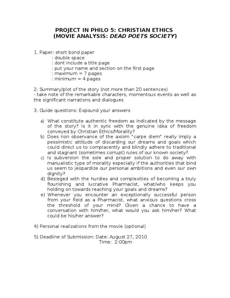 Dead Poets Society: A Movie Analysis | PDF