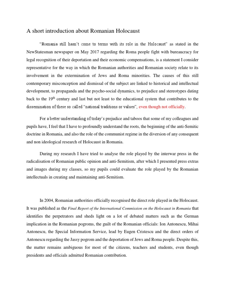 A Short Introduction About Romanian Holocaust: Even Though Not ...
