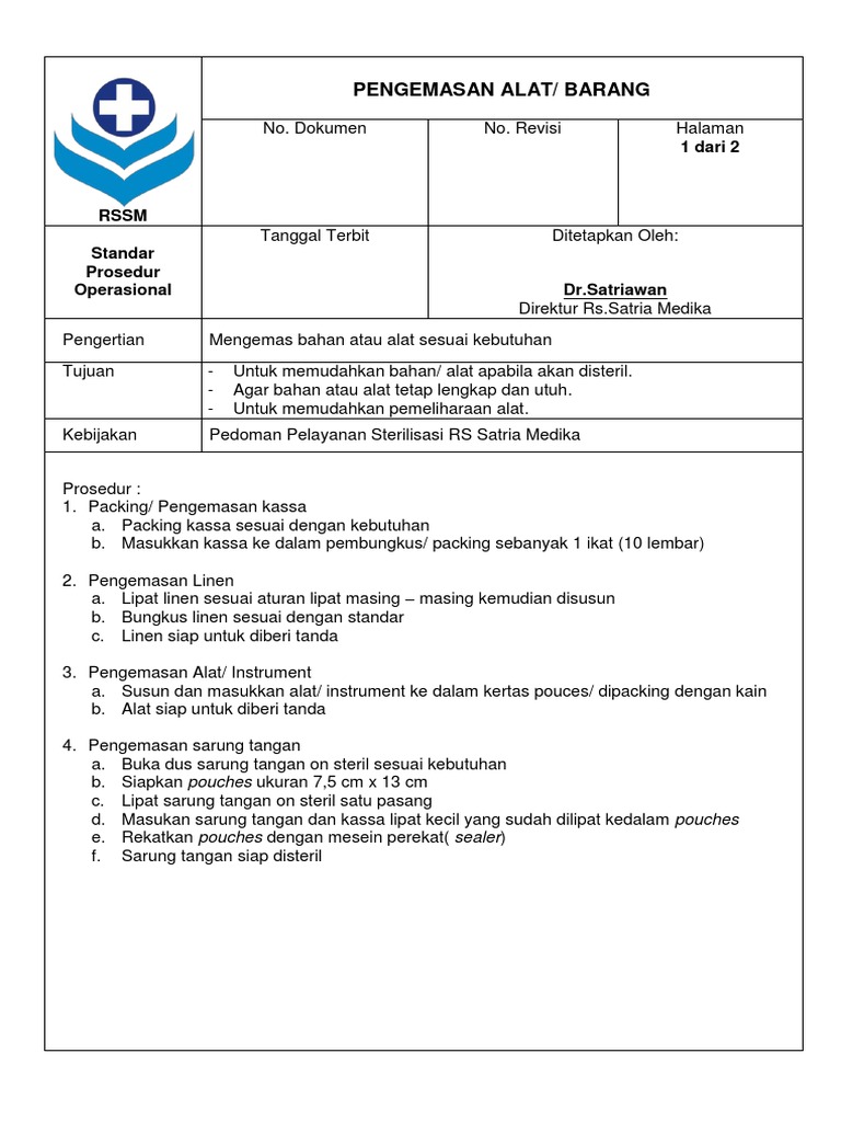006 SPO CSSD Pengemasan | PDF