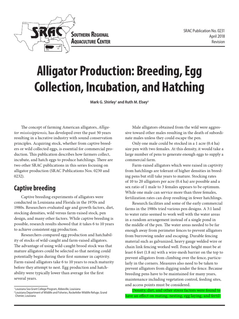 Alligator Production: Breeding, Egg Collection, Incubation, and ...