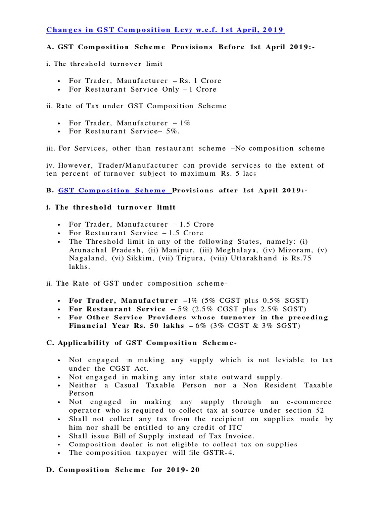 Changes in GST Composition Levy W.E.F. 1st April, 2019 | PDF | Invoice ...