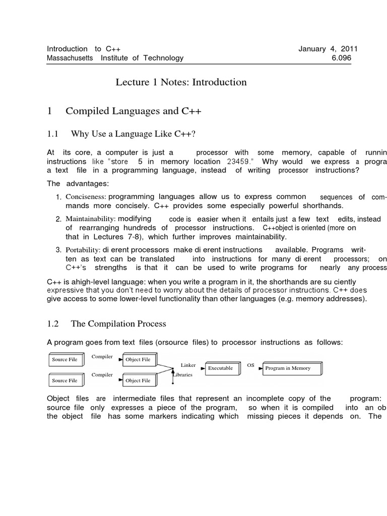 Lecture 1 Notes: Introduction: 1.1 Why Use A Language Like C++? | PDF ...