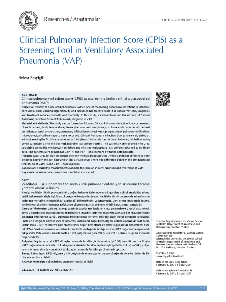 Clinical Pulmonary Infection Score (CPIS) As A Screening Tool in ...