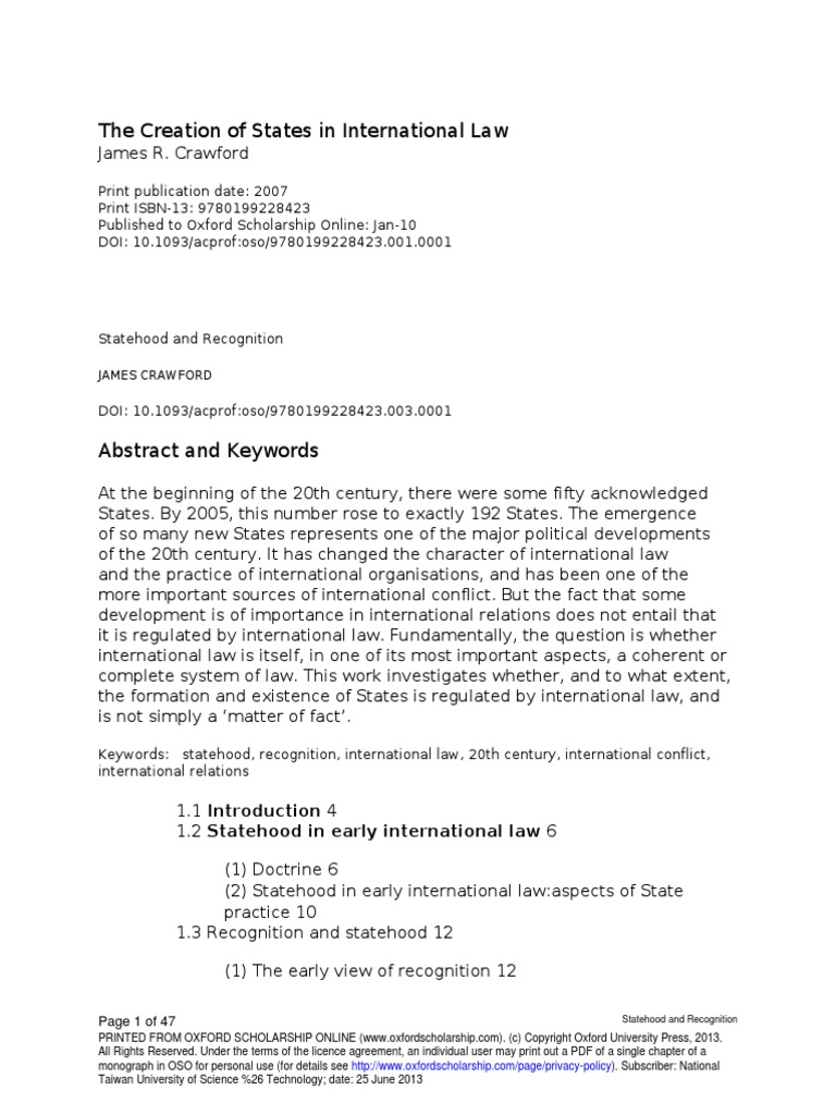 Statehood and Recognition | PDF | Sovereign State | International Law