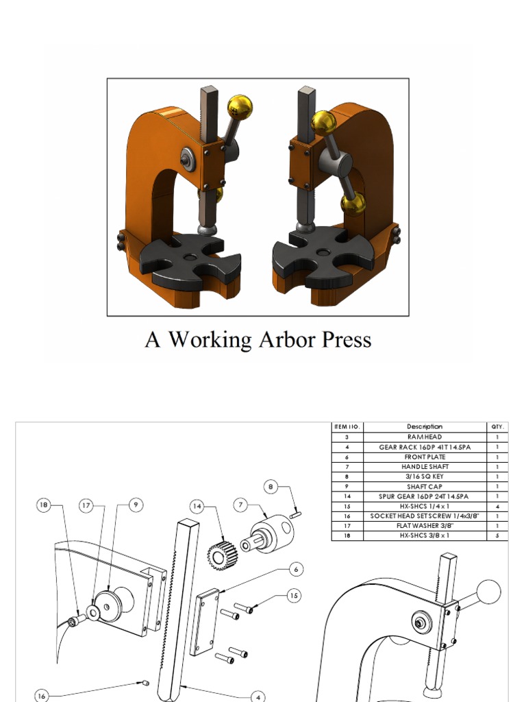 Arbor Press Parts and Assembly Guide | PDF | Gear | Metalworking