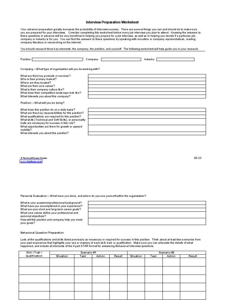 Interview Preparation Worksheet | PDF | Job Interview | Interview