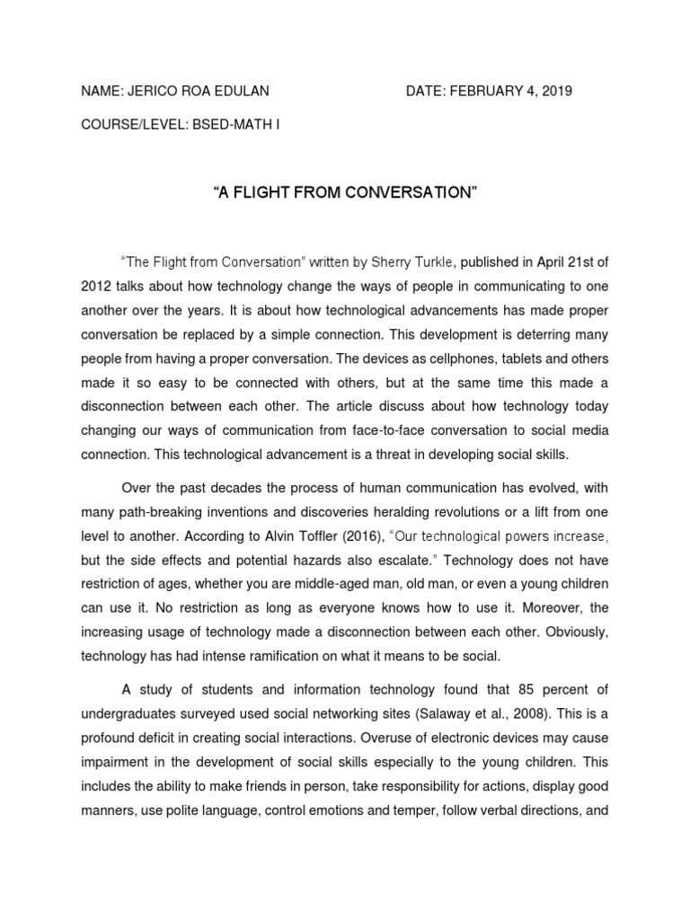Flight From Conversation | PDF | Social Networking Service | Conversation