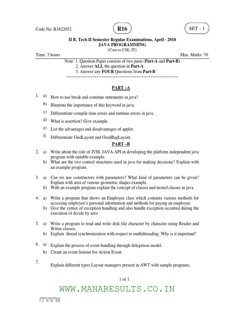 Java Prog Question Paper | PDF | Java (Programming Language) | Class ...