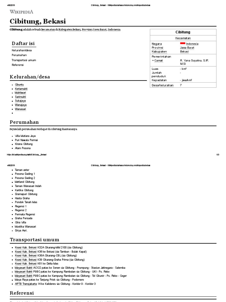 Cibitung, Bekasi - Wikipedia Bahasa Indonesia, Ensiklopedia Bebas | PDF