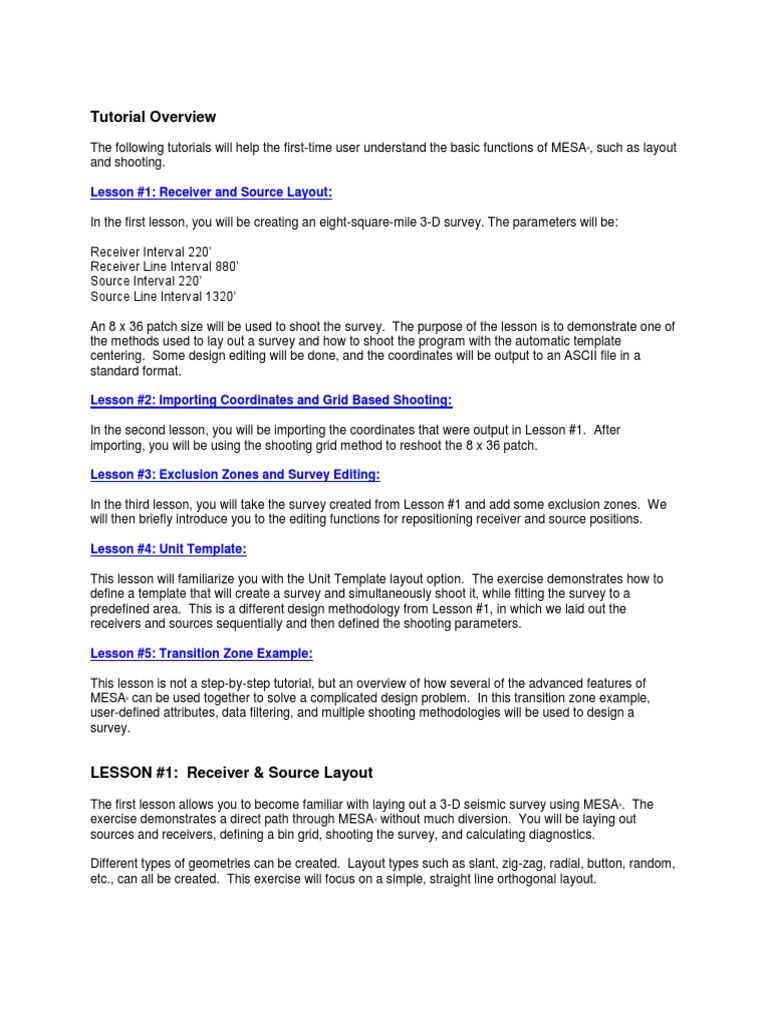 Tutorial Overview: Lesson #1: Receiver and Source Layout | PDF | Line ...