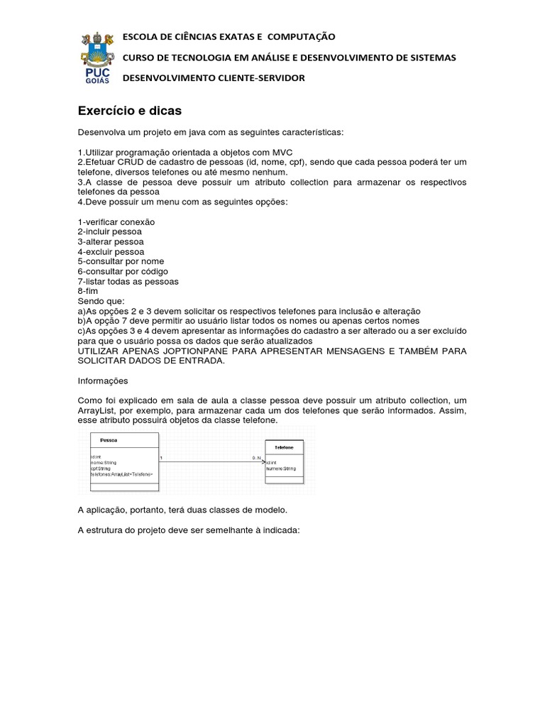 CRUD Pessoa e Telefone Java MVC | PDF | Classe (programação de ...