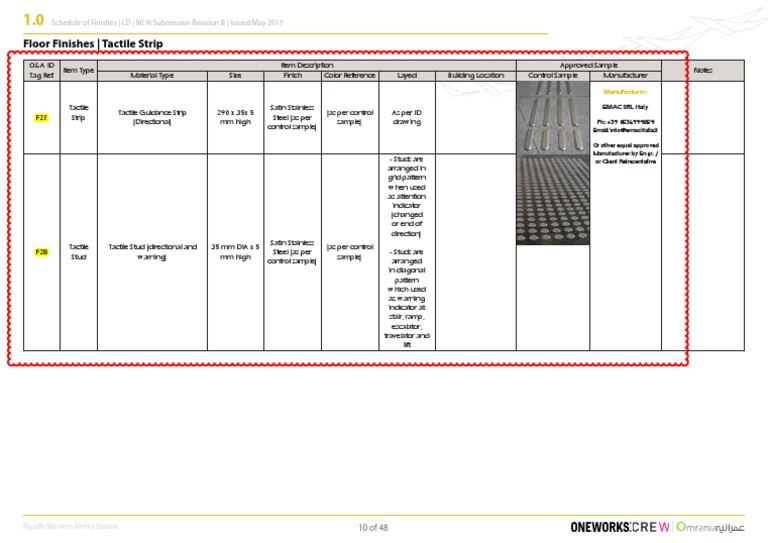 Floor Finishes - Tactile Strip: Schedule of Finishes - LD - 90 % ...
