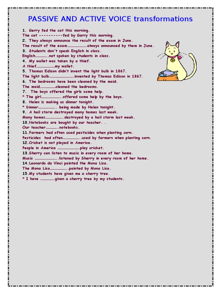 Passive and Active Sentence Transformation Oneonone Activities Tests ...