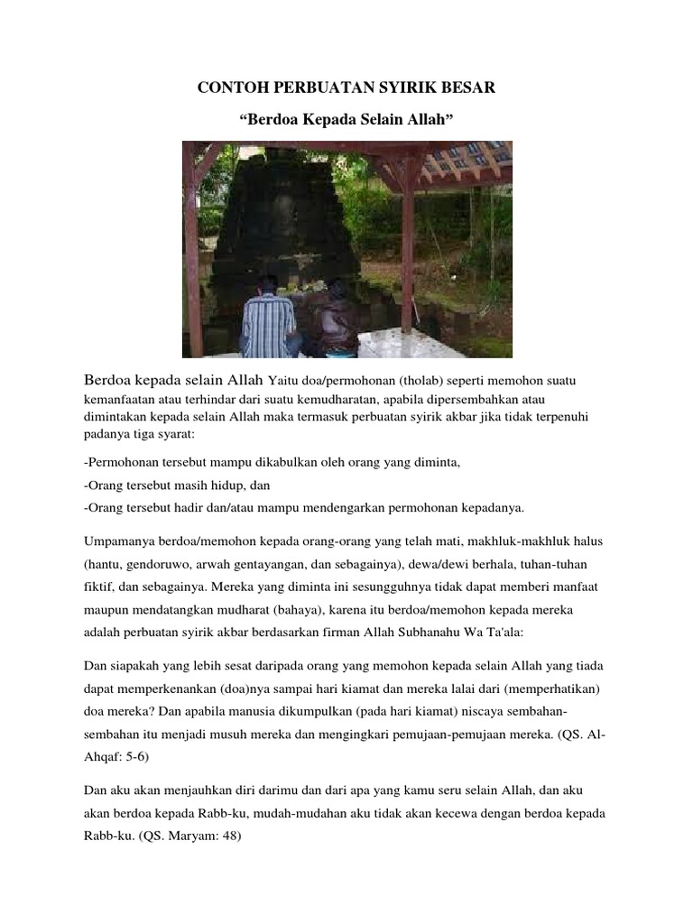 Contoh Perbuatan Syirik Besar | PDF