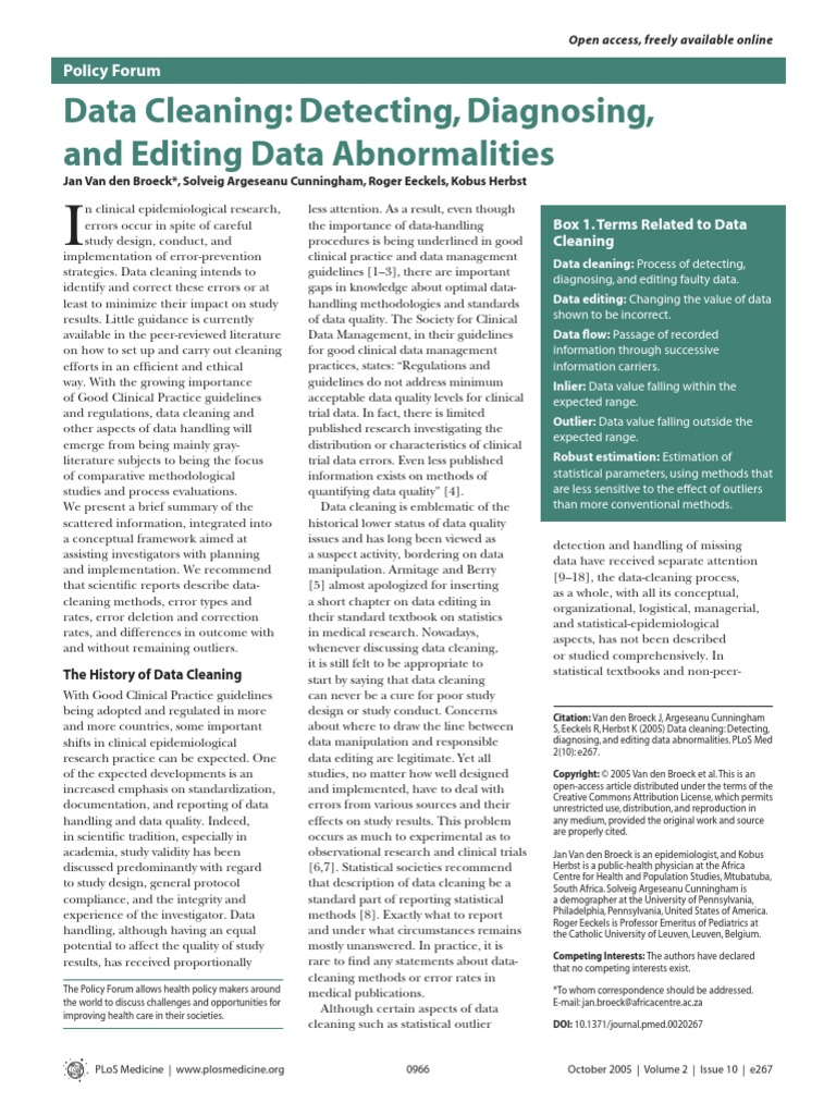 Data Cleaning: Detecting, Diagnosing, and Editing Data Abnormalities | PDF | Outlier | Reference ...