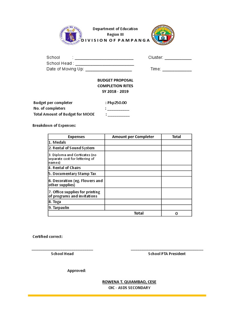 Budget Proposal For Graduation and Completion Rites | PDF | Government ...