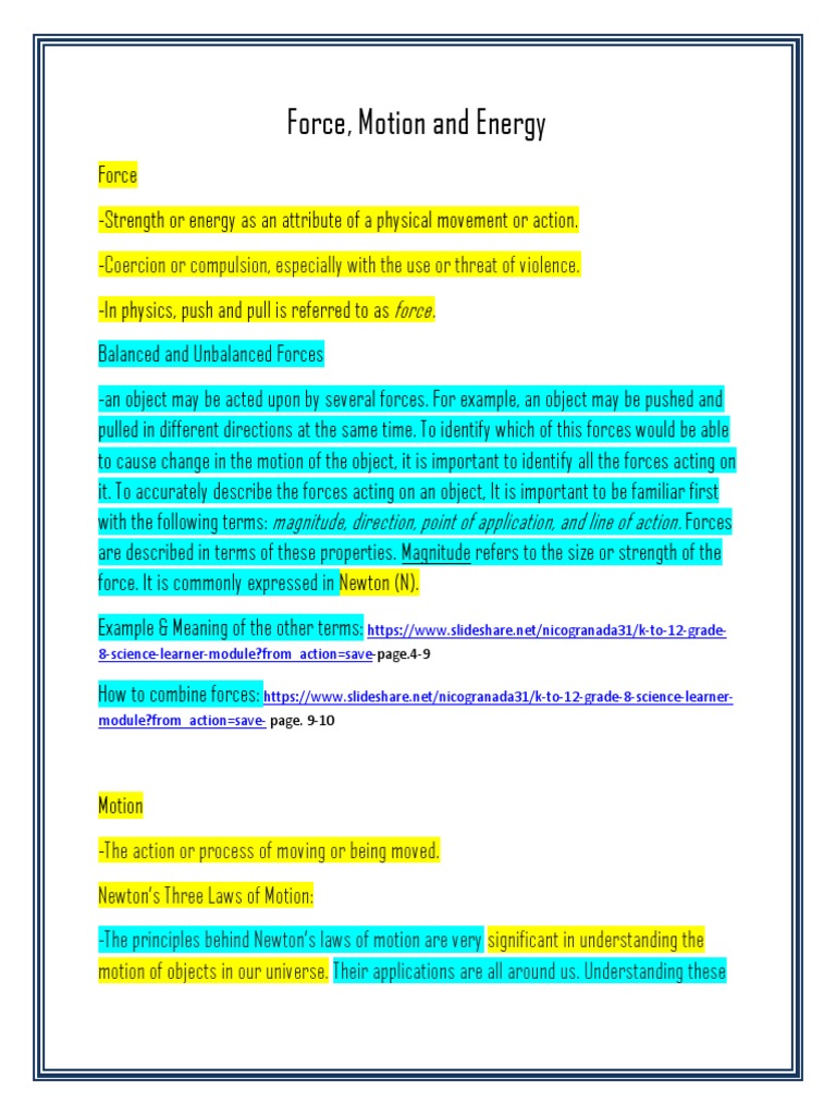 Science Grade 8, Quarter 1: Force and Motion | Download Free PDF ...