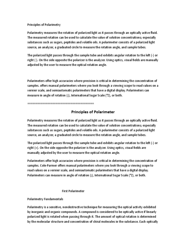 Polarimetry Principle Polarimetry A.KRÜSS Optronic