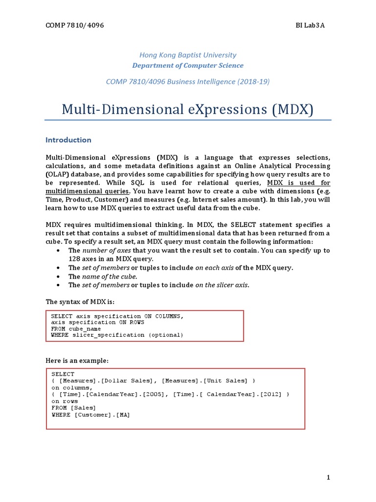 Multi-Dimensional Expressions (MDX) : Hong Kong Baptist University | PDF | Information ...