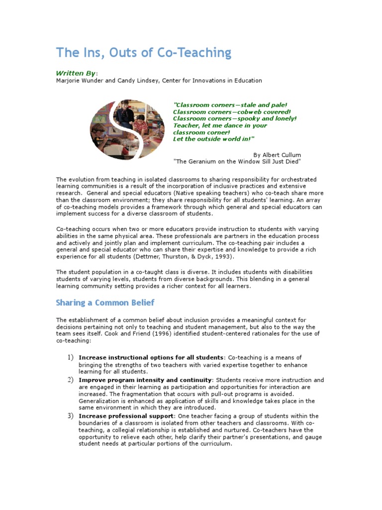 Co-Teaching Strategies for Inclusive Classrooms | PDF