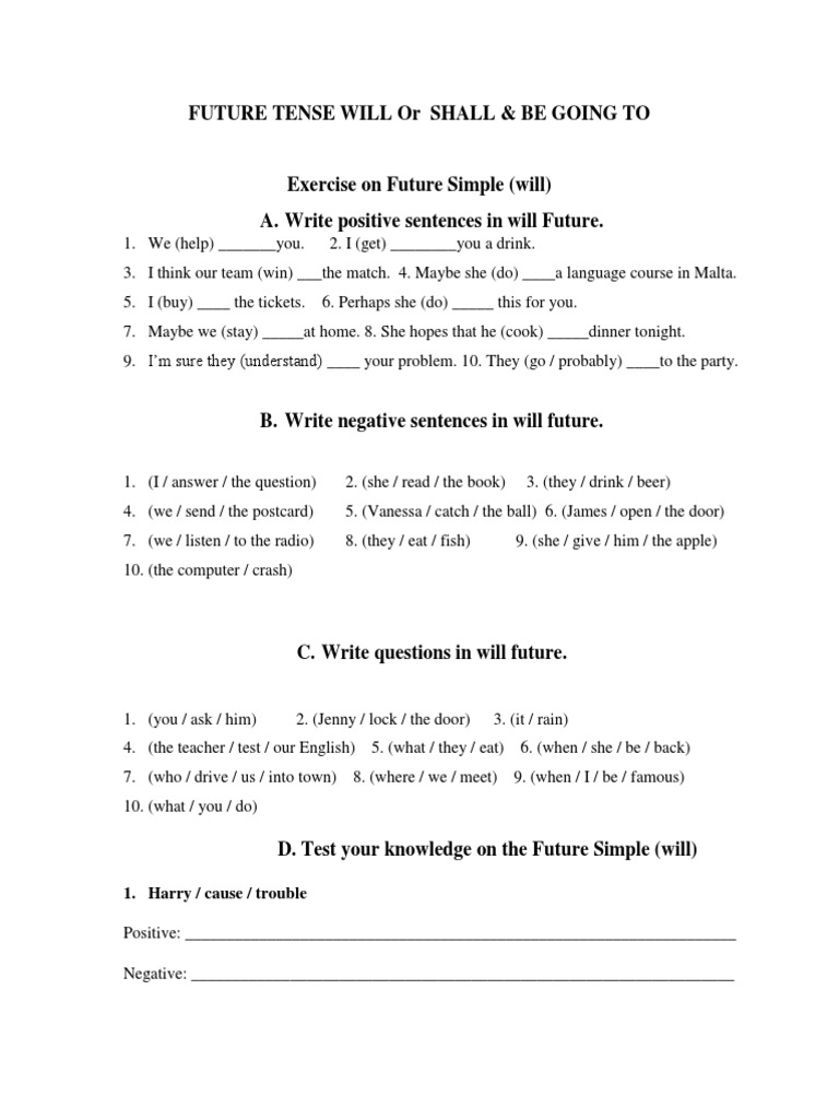 Exercises Future Simple | PDF | Grammar | Language Mechanics