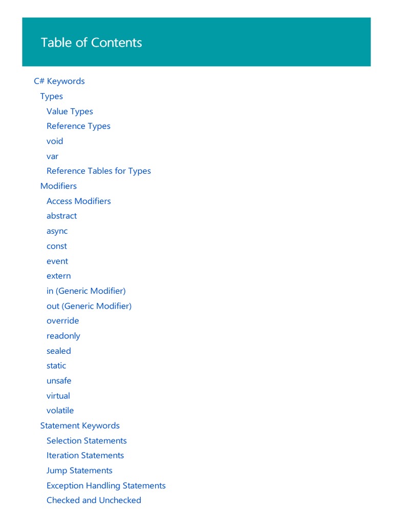 C# Keywords (MSoft) PDF | PDF | C Sharp (Programming Language) | C ...