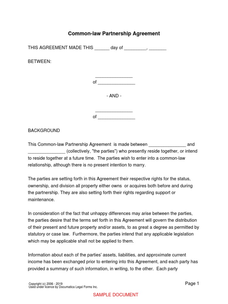 Common-Law Partnership Agreement: Sample Document | PDF | Partnership ...