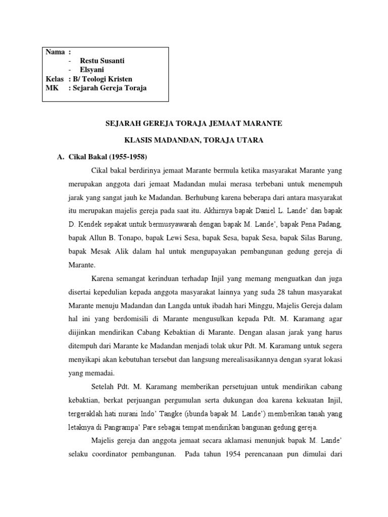 Sejarah Jemaat Marante di Toraja | PDF | Ilmu Sosial | Perjalanan