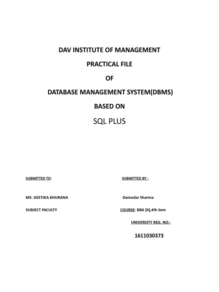Dbms Front Pages (Raw) | PDF | Information Technology Management | Software