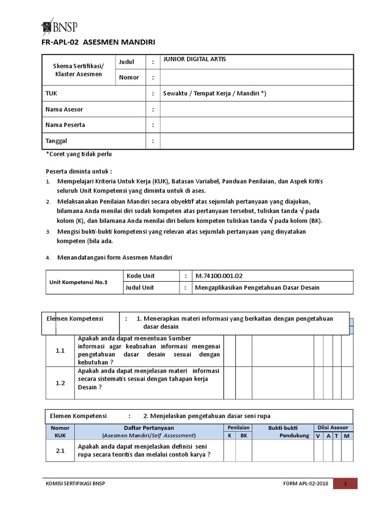 FR-APL-02. Asesmen Mandiri JDA | PDF | Seni | Komputer
