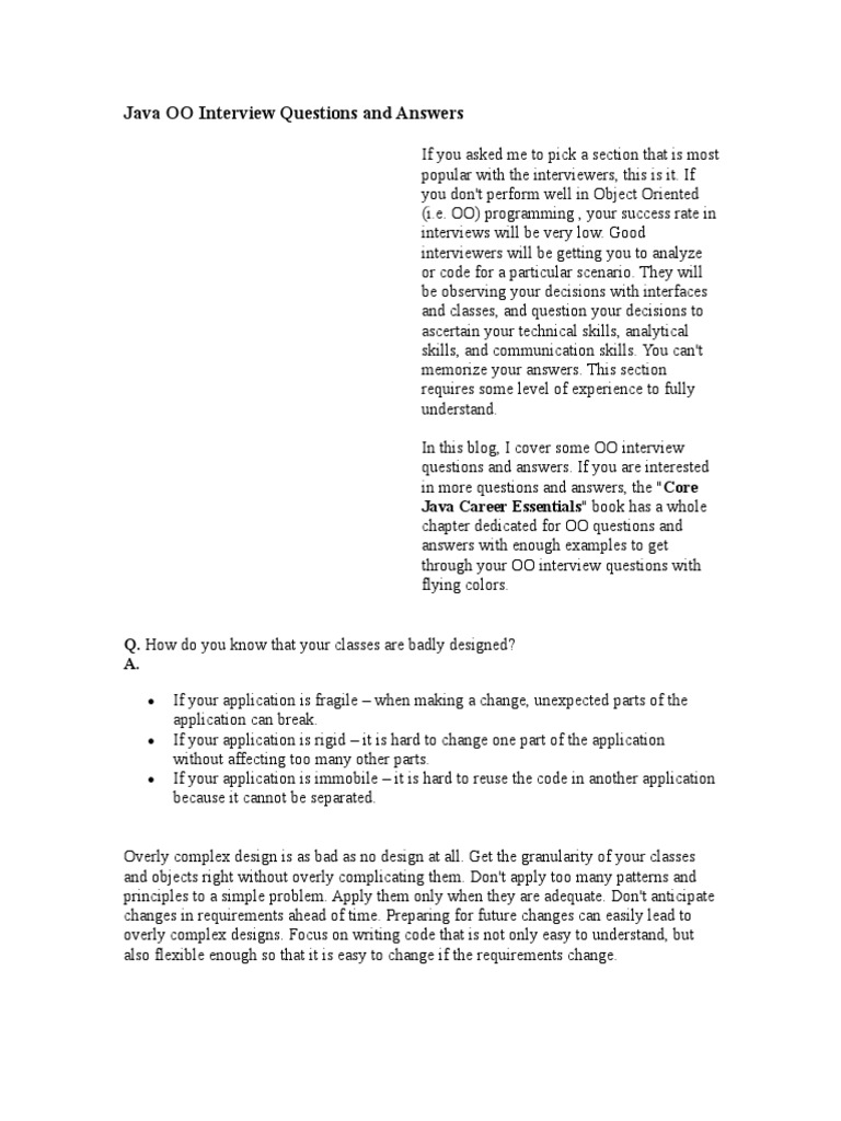 Java Object Oriented Interview Questions And Answers Pdf Class Computer Programming 7053